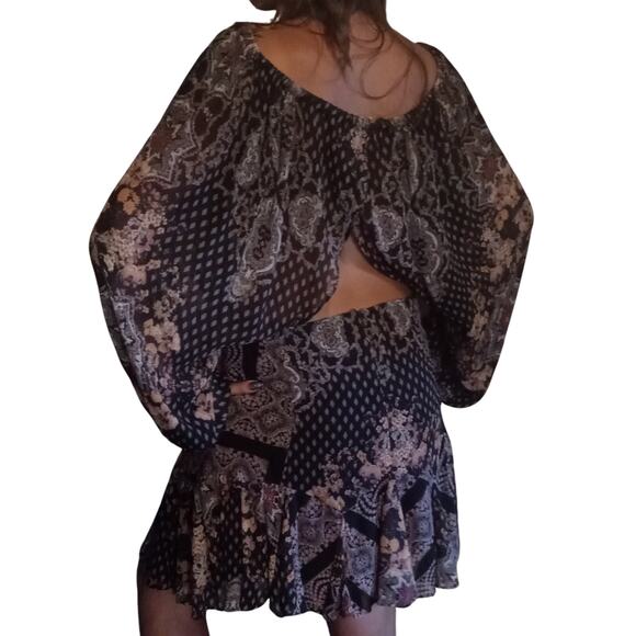 Free People | Dresses | Free People Pink Floral Backless Black Flowy ...